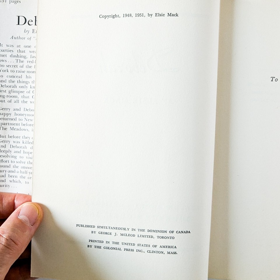 DEBORAH by Elsie Mack - 1951 Avalon Books - HCDJ - Vintage Romance | eBay