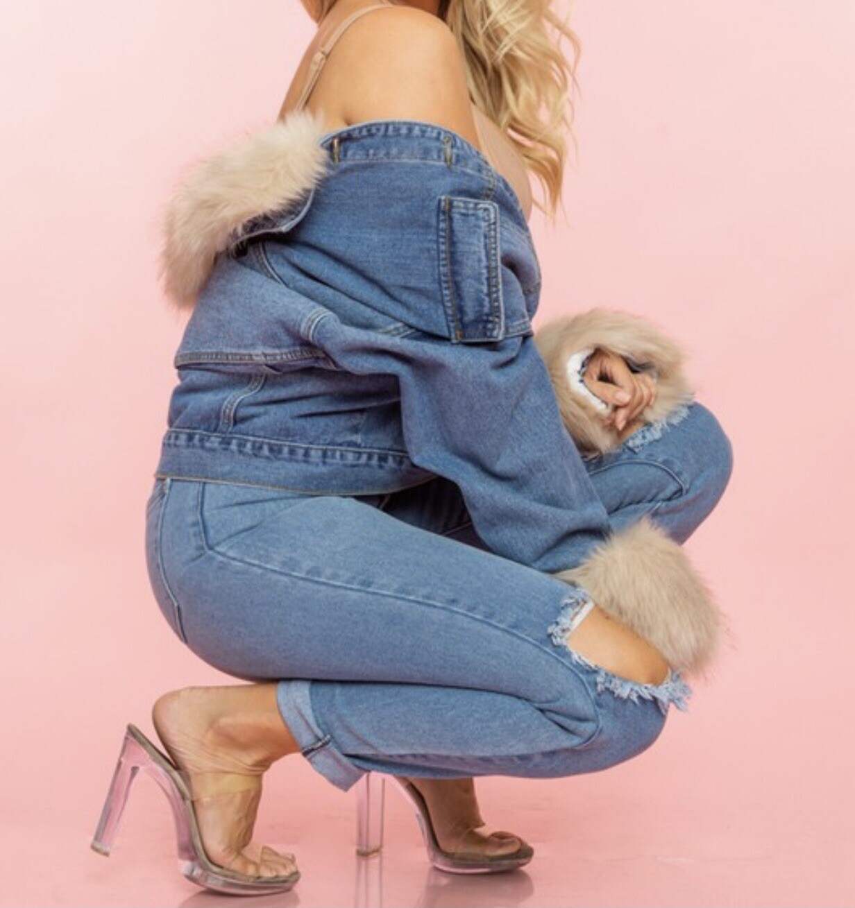 Oversized faux fur lined Jean Denim Spring jacket | eBay