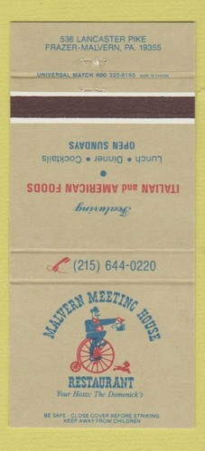Matchbook Cover - Malvern Meeting House Frazer Malvern PA 30 Strike | eBay