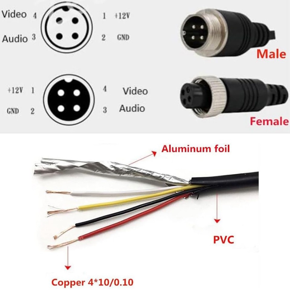 2X(Truck Camera Reverse Image Cable Aviation Plug Spring 4Pin ...