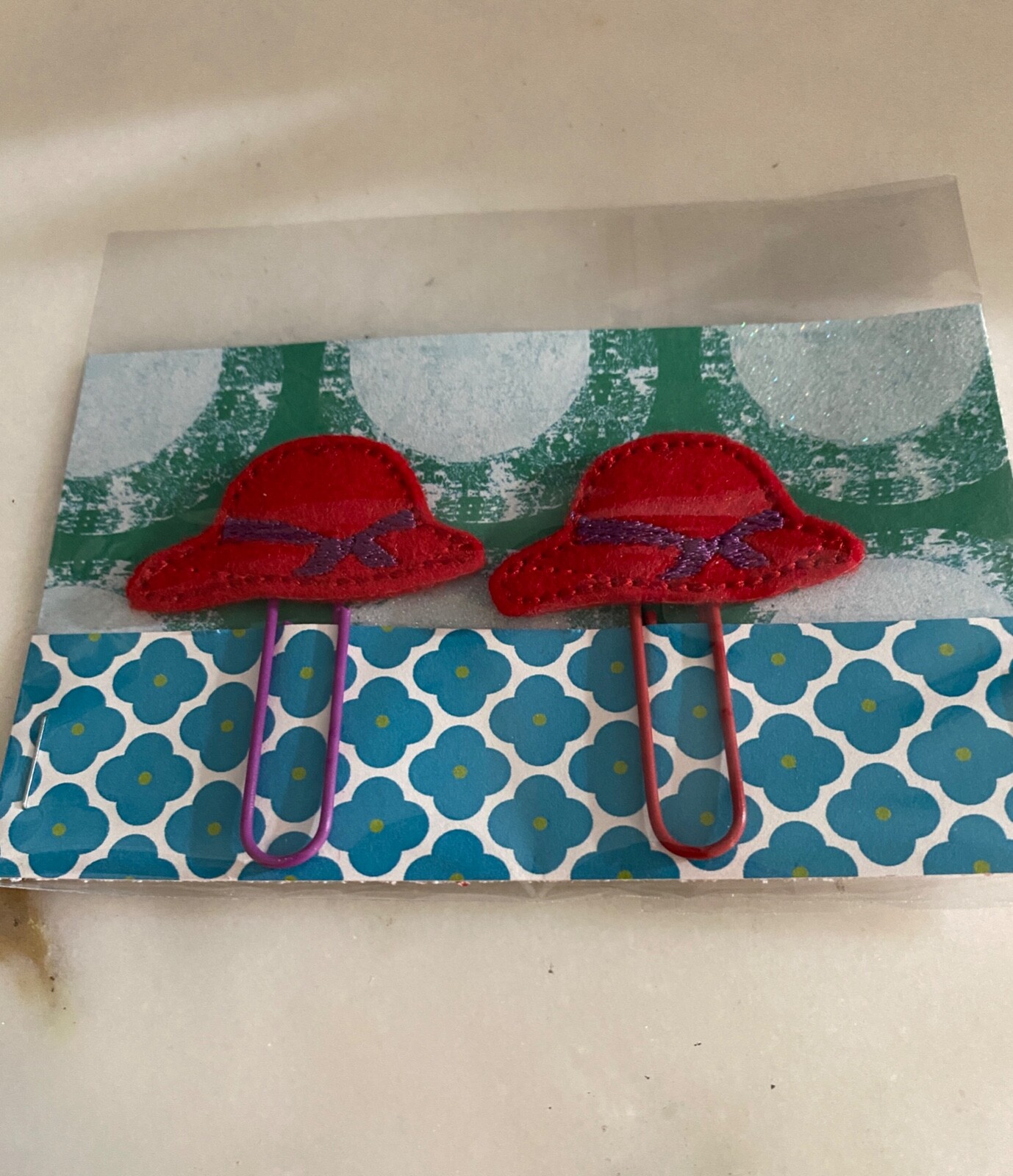 BRAND NEW HANDCRAFTED EMBROIDERED PAPER CLIPS CUTE RED HATS FOR ...