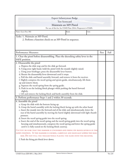780 page USAIS PAMPHLET 350-6 Expert Infantryman Badge (EIB) Test 2007 ...