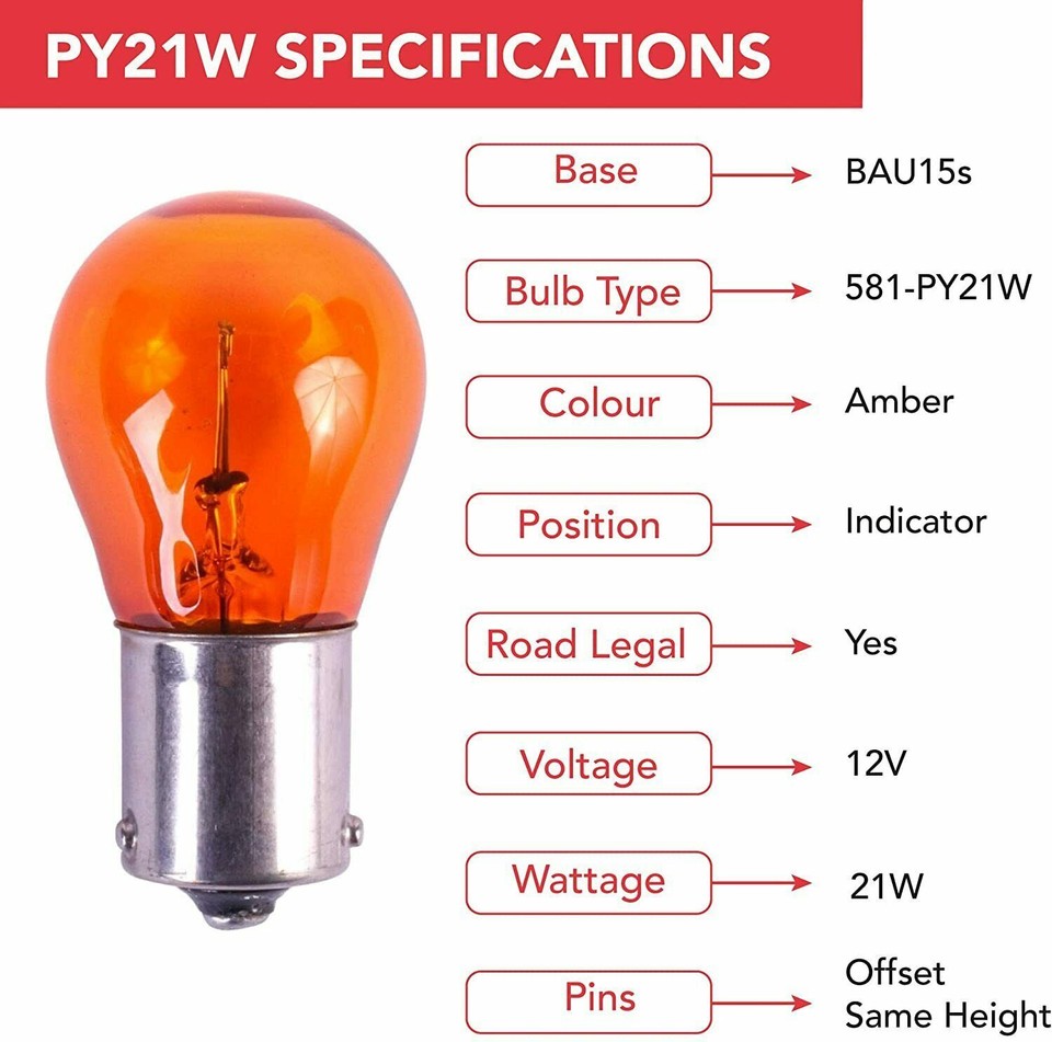 GADLANE 10 x 581 Amber 12V 21W PY21W Bayonet Indicator Set Pins Car ...