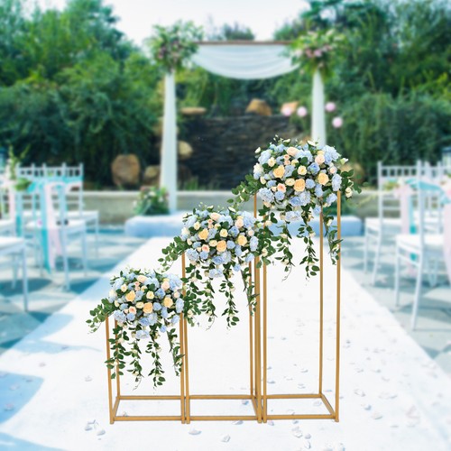 Gold Wedding Flower Stand Plating Floral Decor Vase Floor Column Stand ...