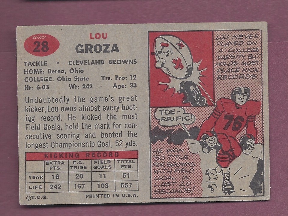 1957 TOPPS FOOTBALL #28 LOU GROZA HOF .99 SHIPPING P106 | eBay