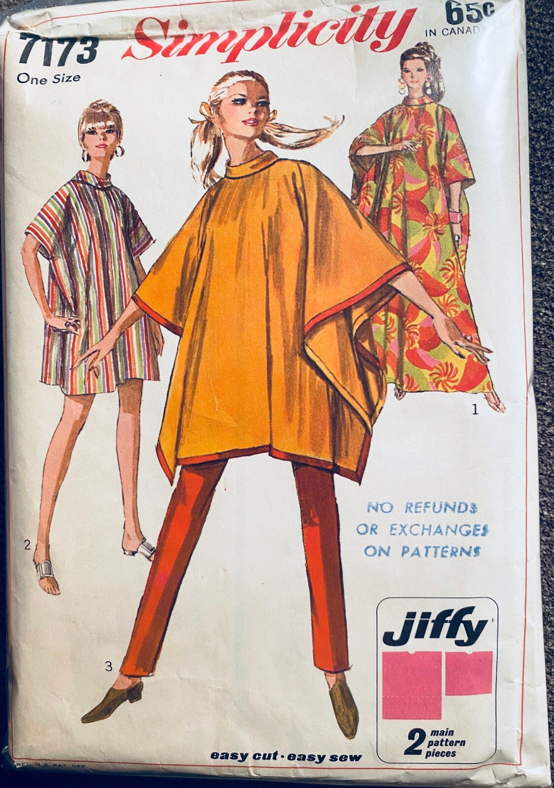 Vintage 1967 Simplicity MOD Caftan Burnoose Poncho Pattern #7173 One ...