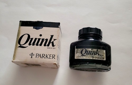 Vintage Antique Quink Solv-X Black Ink Glass Bottle Parker Original Box ...