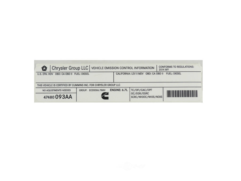 Emission Label Mopar 47480093AA for sale online | eBay