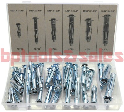 40pc Molly Bolt Assortment Set 6 Sizes Wall Anchors w/ Attachment ...