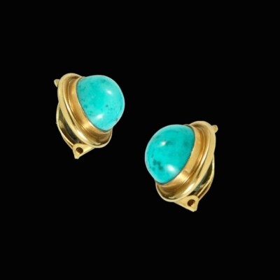 Hans Vang Eskildsen - Copenhagen. 14k Gold Ear Clips with Turquoise. | eBay