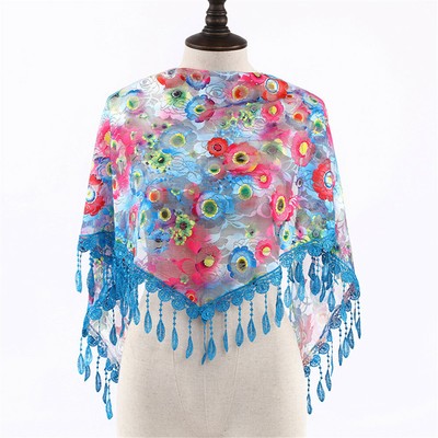 Women Triangle Scarf with Colorful Florals Head Covering | eBay
