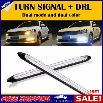 2x 34.5CM Slim Amber Sequential Flexible LED DRL Turn Signal Strip For ...