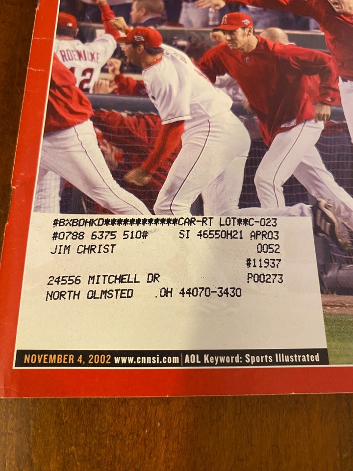 Sports Illustrated Magazine Nov 4, 2002 Answered Prayers Angels win ...