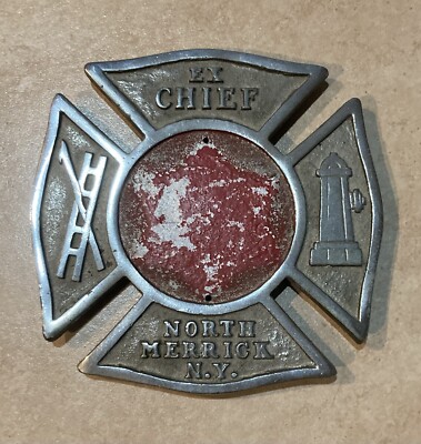 Vintage North Merrick NY Fire Department Ex Chief License Plate Badge ...