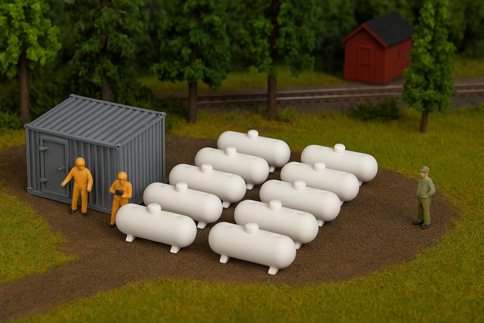 HO Scale Propane Filling Station – 10x 500-Gallon Tanks + 1 Shed – 3D ...
