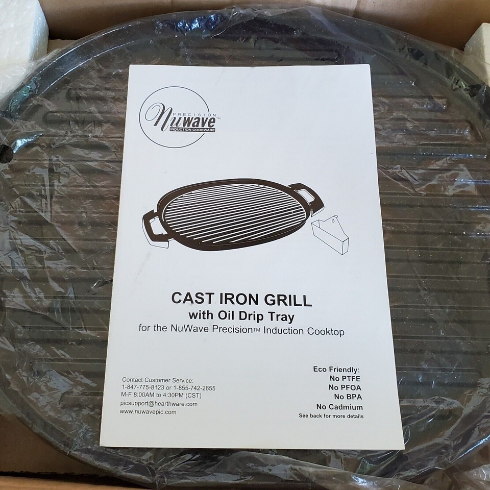NuWave Cast Iron Grill Precision Induction Cooktop Cookware w Drip Tray ...