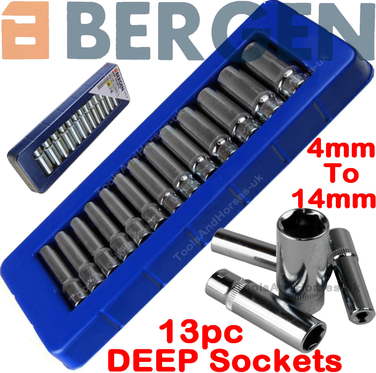 BERGEN 1/4" Drive Deep Socket Set Single Hex Drive Long Reach Deep ...