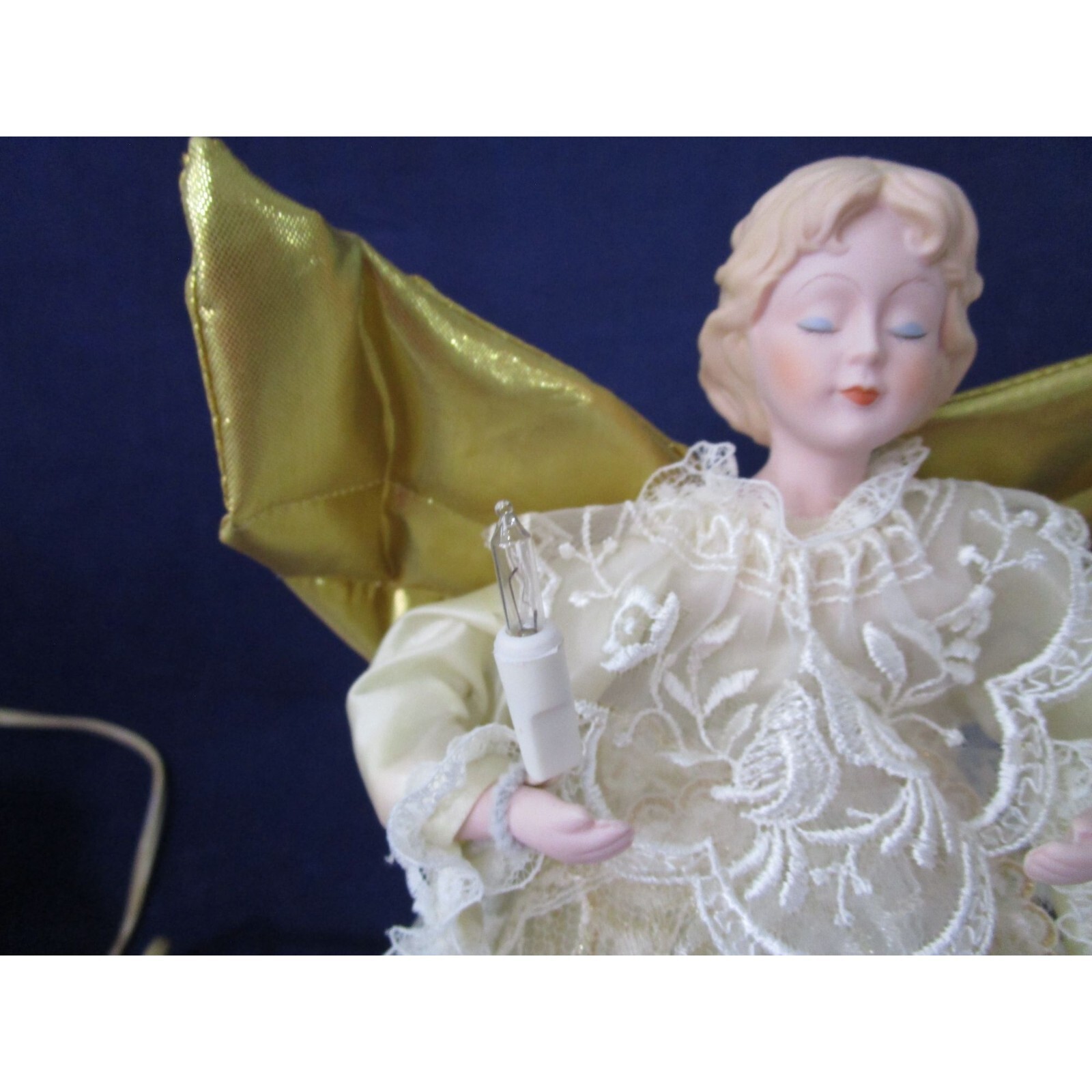 Ani-Mates Animated Angel Tree Topper Candle Gold Wings Satin Lace Gown ...