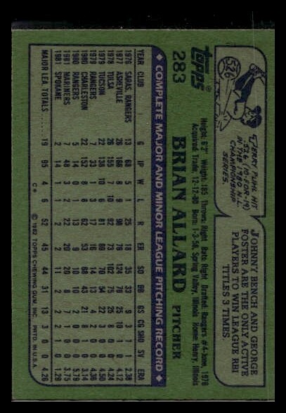 1982 Topps #283 Brian Allard NM+ | eBay