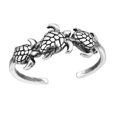 TJS 925 Sterling Silver Toe Ring Triple Sea Turtle Adjustable Jewellery ...