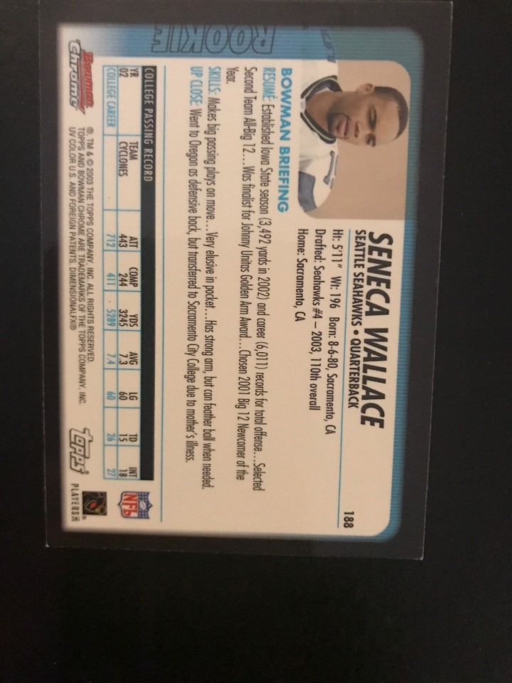 SENACA WALLACE RC 2003 Bowman Chrome ROOKIE Seattle Seahawks | eBay