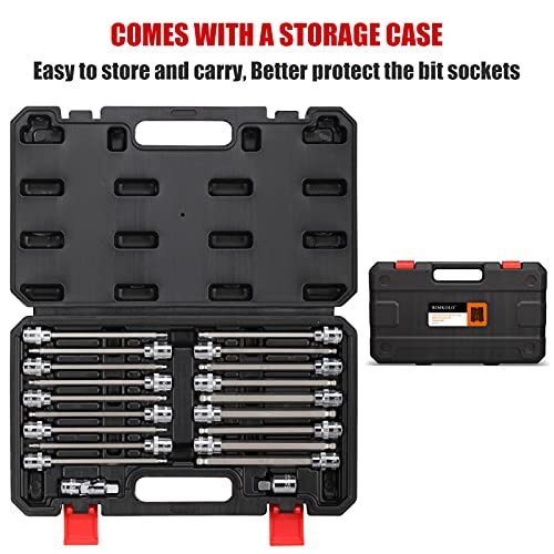 3/8 Drive Long Ball End Hex Bit Socket Set 20-Piece SAE Metric Allen ...