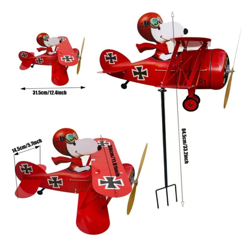 Snoopy Pilot Flying Biplane Wind Spinner, Vintage Metal Garden Windmill ...