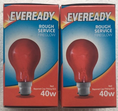 Pack of 2 Eveready Bulbs 40W BC Red Fire Glow Flame GLS Type S854 G3 ...