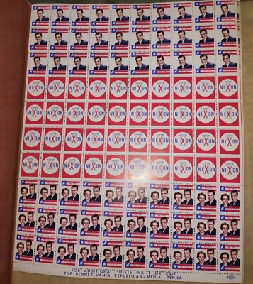 Vintage Nixon Political Campaign Postage Stamps Uncut Sheet 3 Different ...