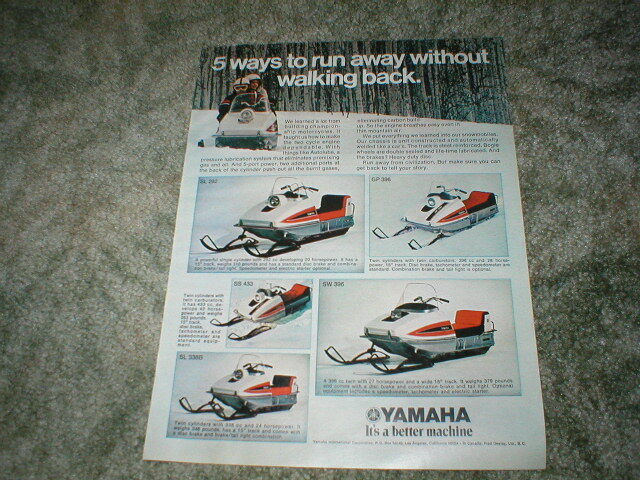 Yamaha Snowmobile Ad SL 292, SL 338B, SS 433, GP 396 and SW 396 | eBay