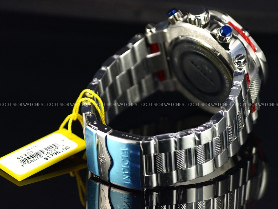 NWD Invicta 60mm BOLT Swiss Quartz Chronograph Red Silver SS White Dial ...