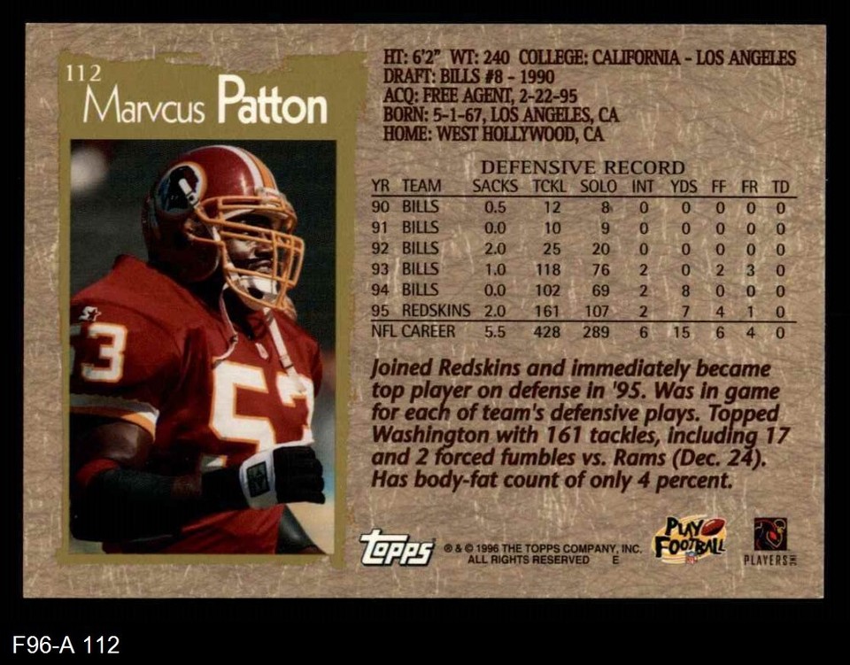 1996 Topps #112 Marvcus Patton Redskins UCLA 8 - NM/MT | eBay