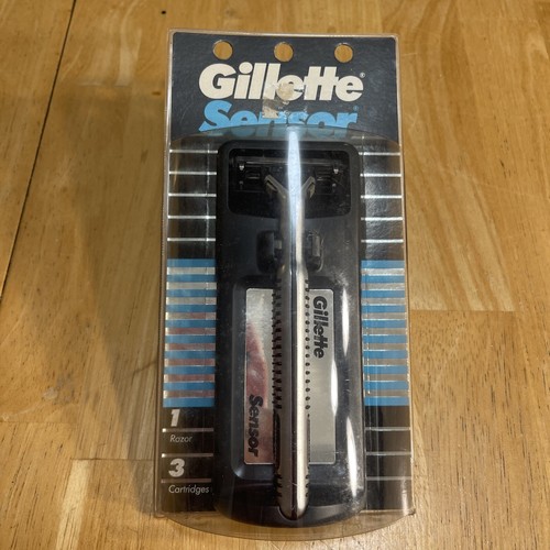 Original Vintage 1989 Gillette Sensor Razor & 3 Cartridges Metal Handle ...