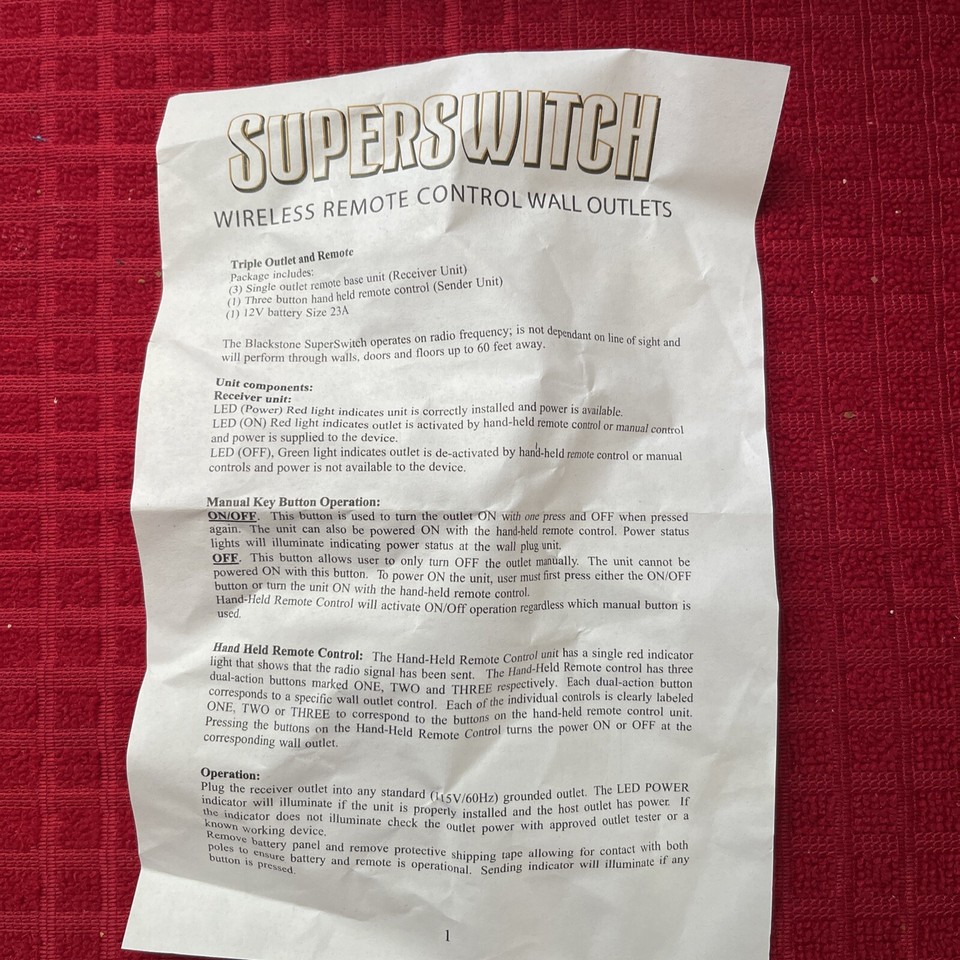 Superswitch Super Switch Wireless Remote Control Wall Outlet AHR003 No ...