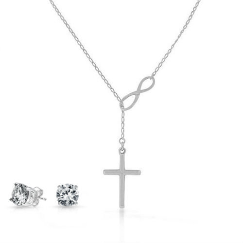 Silver Italian Infinity Lariat Charm Cross Pendant Necklace Womens ...