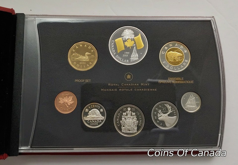 2005 Canada 8 Coin Silver PROOF Set w/ Gold Plated Silver Dollar # ...