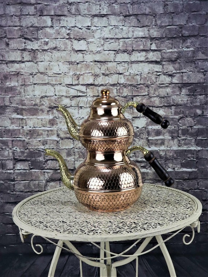 TURKISH TRADITIONAL HANDMADE HANDHAMMERED COPPER TEAPOT SET SEMAVER ...
