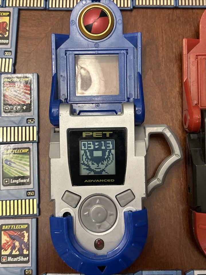 Takara Megaman Battle Chip Lot + Advanced PET toy Red Blue + 60 ...