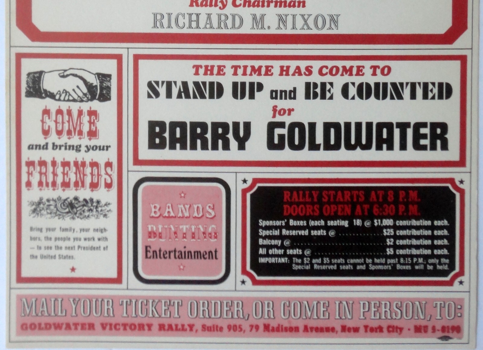 1964 Old-Timey Goldwater VICTORY RALLY Poster & General Admission ...