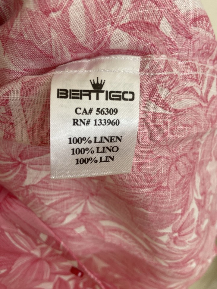 Bertigo Mens Shirt 100% Linen Size Small In Floral Pattern NWT RARE ...