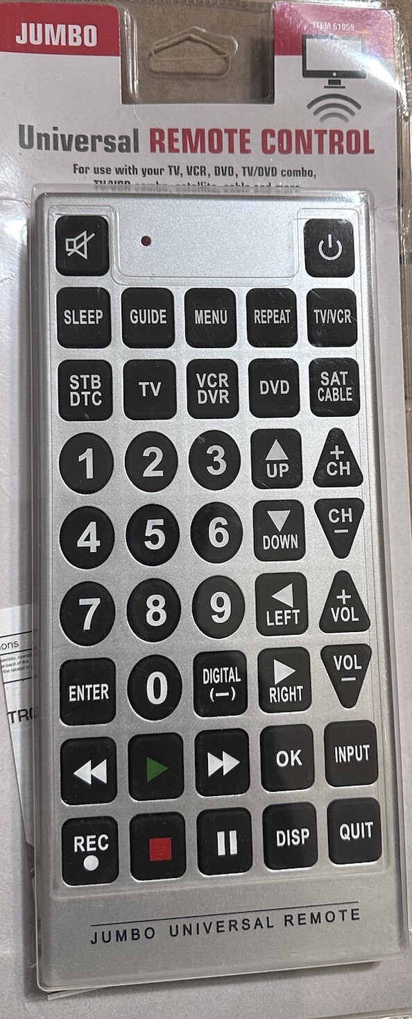 Giant Jumbo Universal Remote Control #61959 TV VCR DVD Cable Combo 11 ...
