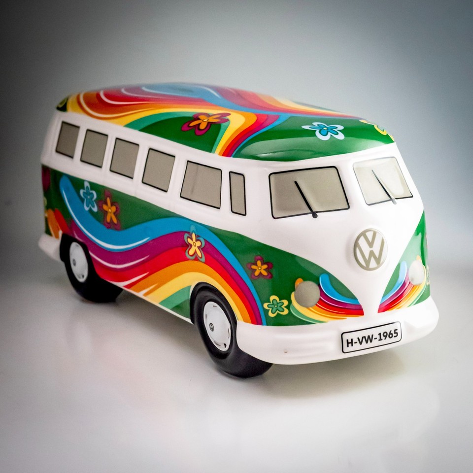 VW Volkswagen T1 Transporter Hippie Bus Ceramic Money Box Flower Power ...