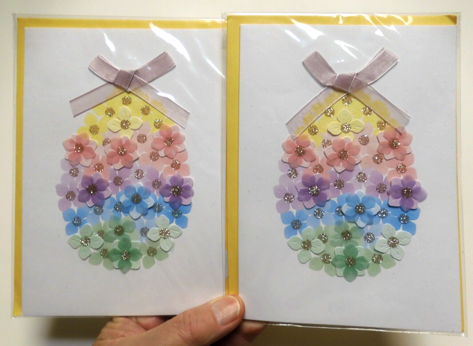 2 Papyrus Cards Easter Multi-Color Flowered Egg Thinking of You with ...