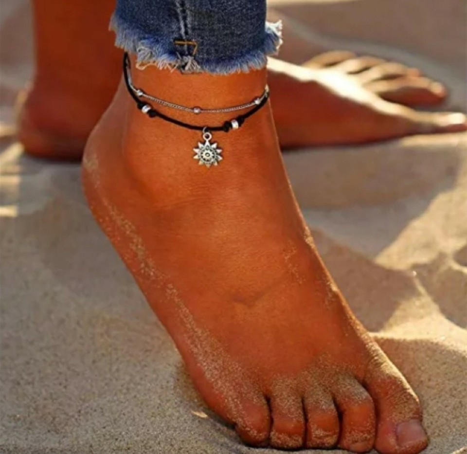 Anklet Foot Chain Boho Beach Beads, Ankle Bracelet 925 Sterling Silver ...