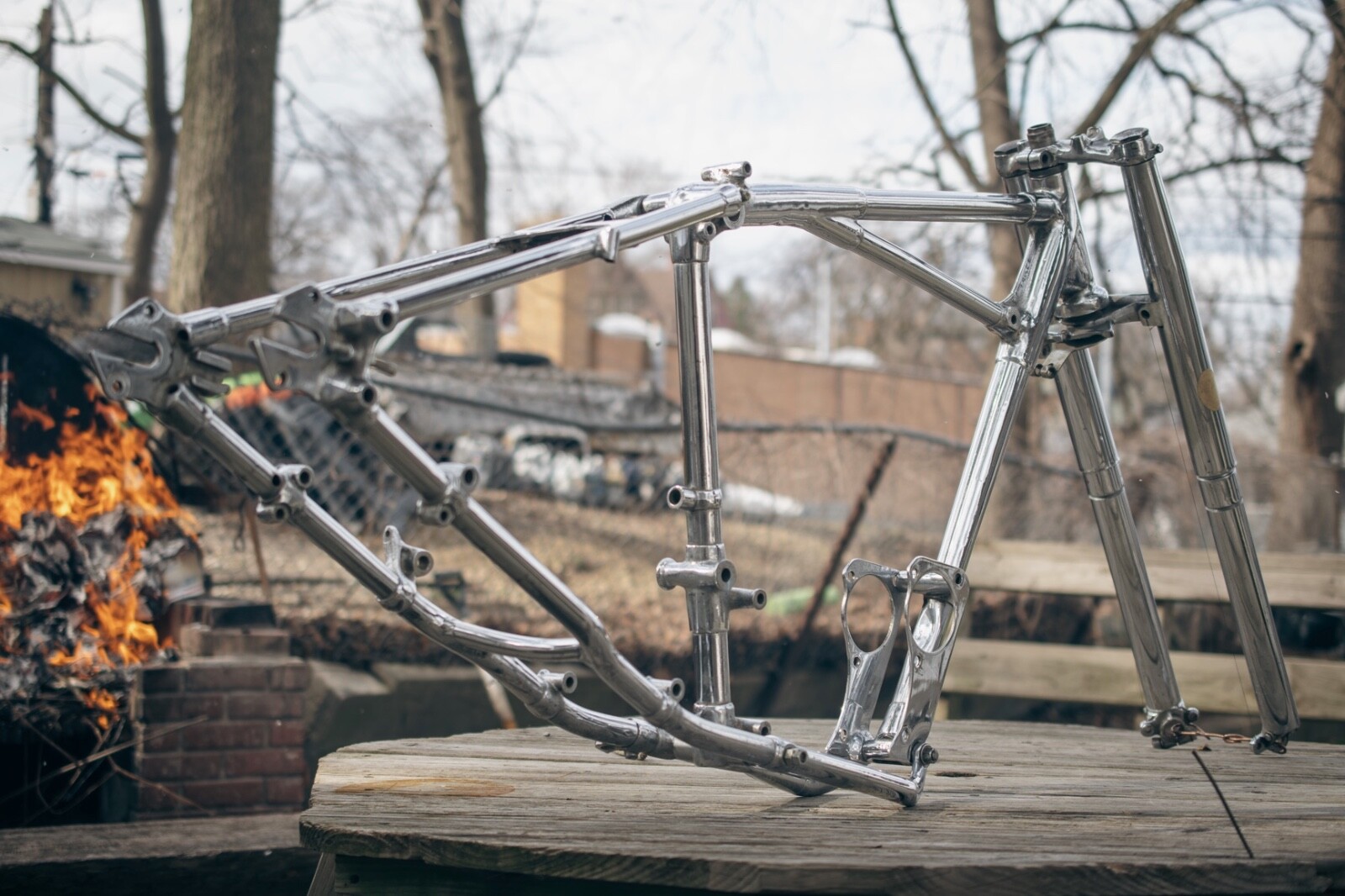 Triumph Pre Unit Rigid Chrome Frame Front End Old Show Bike MCM Chopper ...