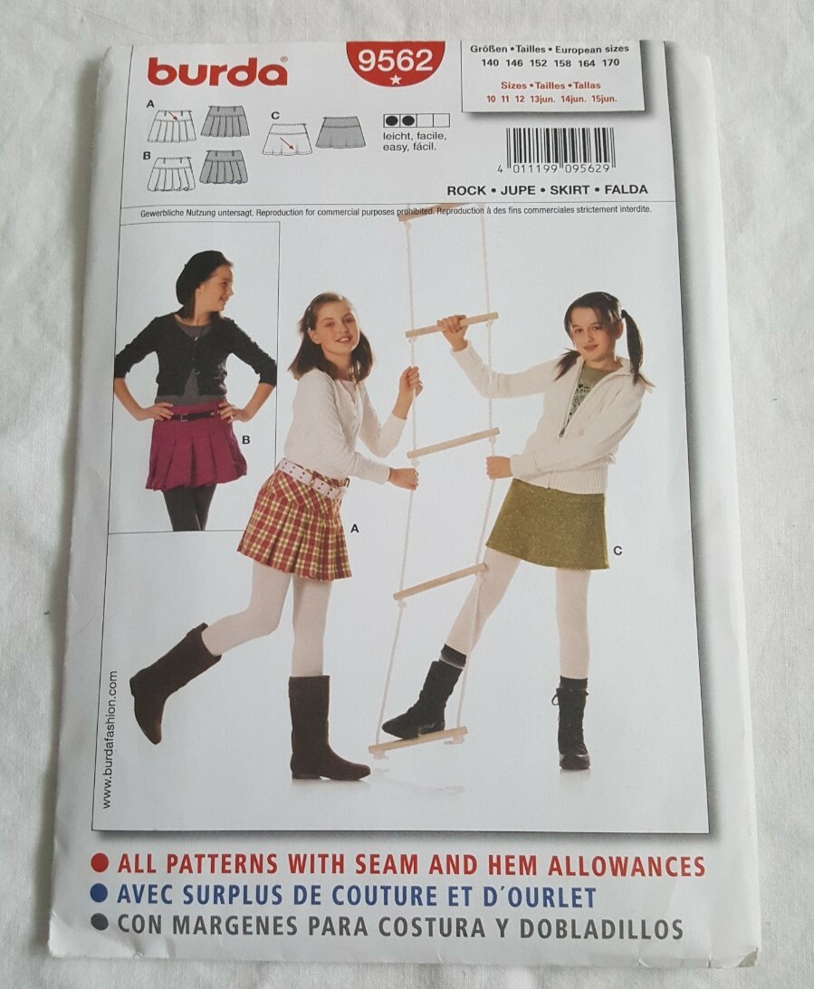 Burda Pattern 9562 Girls Mini Skirts w/Pleat Plaid Sz 10 to 15 jr | eBay
