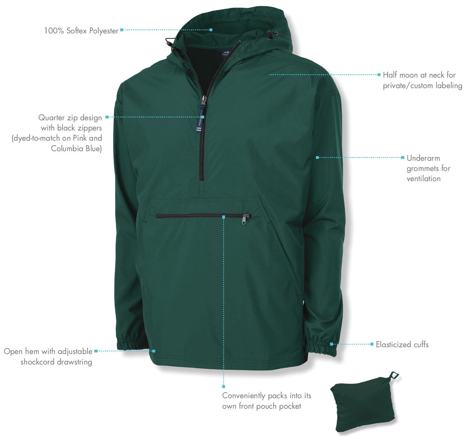 ADULT UNLINED, PULLOVER, PACKABLE, WIND/WATER RESIST, WINDBREAKER, HOOD ...