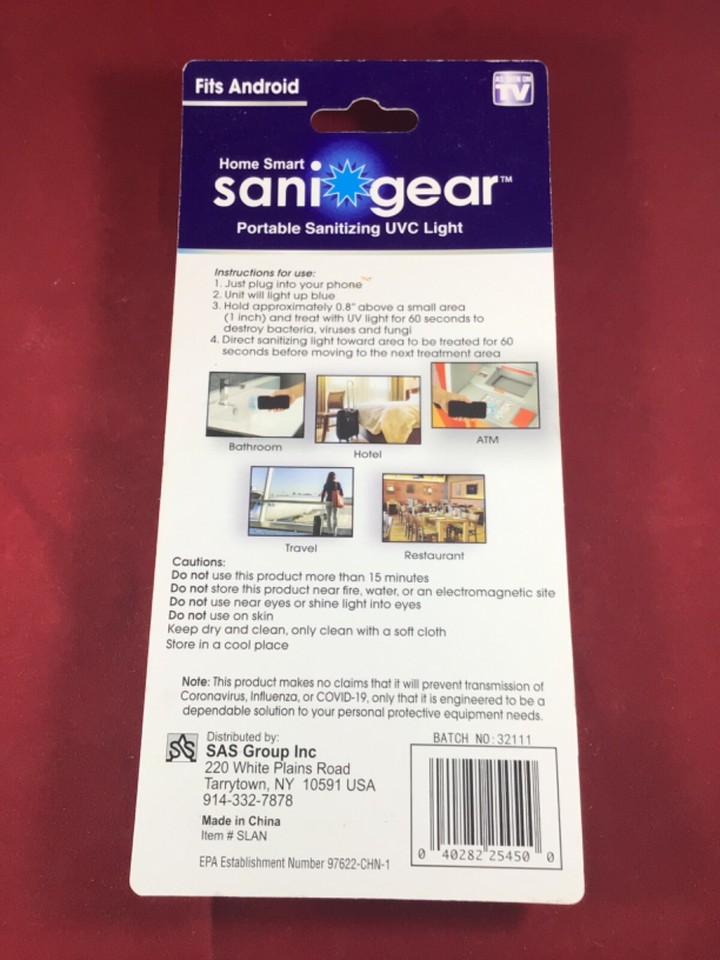 Sani Gear Travel Sanitizing UVC Light for Android Portable Key Chain ...