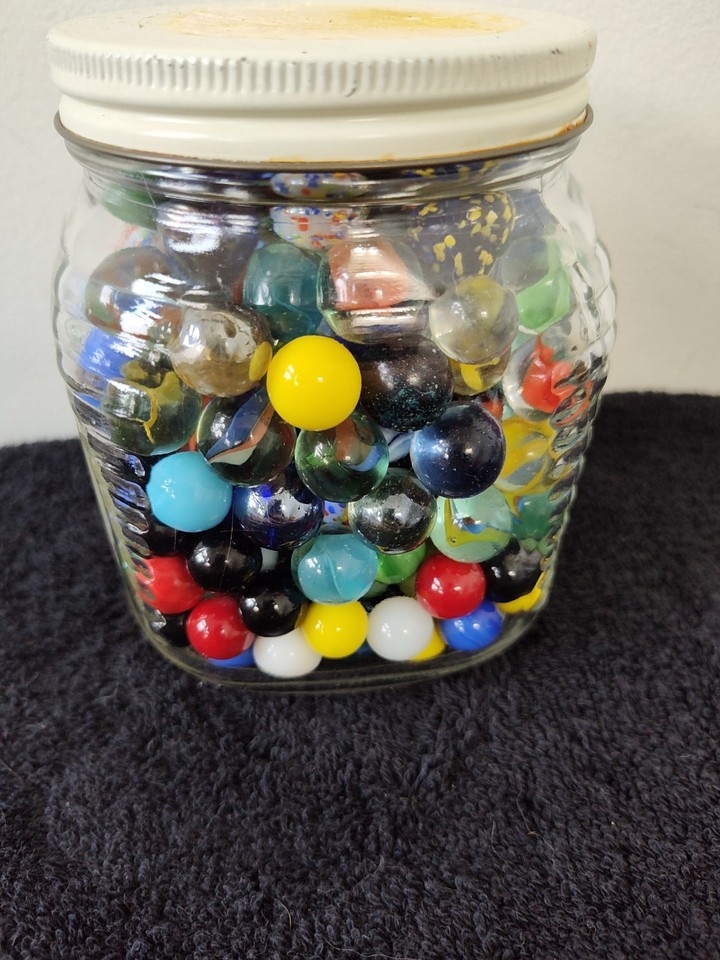 VTG Jar Assorted Marbles snake eyes & some that glow | eBay