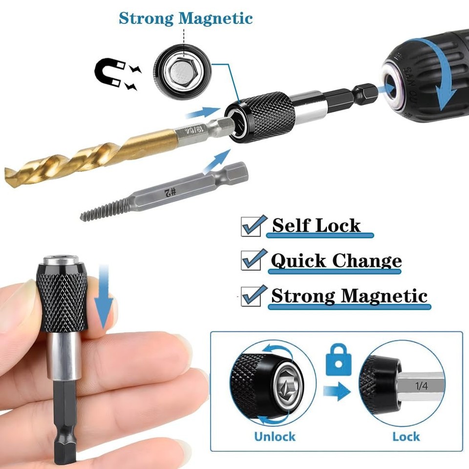11-Piece Screw Extractor Set Reverse Drill Bits Hex Shank for Broken ...